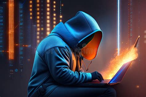 Hacker Use Laptop With Binary Code Background Stock Illustration