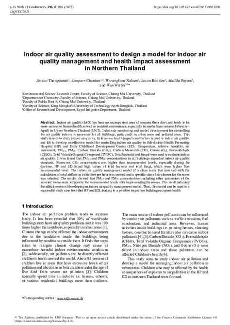 Pdf Indoor Air Quality Assessment To Design A Model For Indoor Air Quality Management And