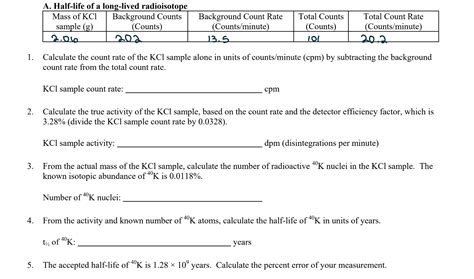 solved 1 calculate the count rate of the kcl sample alone