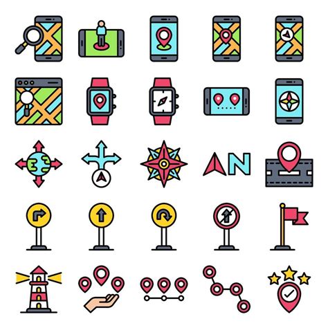 Location Map And Navigation Filled Icon Set Vector Art At Vecteezy