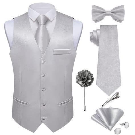 Dibangu Mens Satin Suit Vest And Tie Set 8pcs Solid Waistcoat And