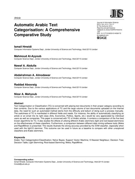 pdf automatic arabic text categorization a comprehensive comparative