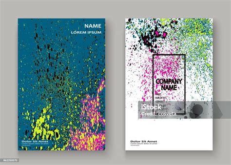 네온 폭발 페인트 예술 커버 프레임 디자인 튀기지 장식 핑크 비 말 스프레이 질감 블루 빛 배경 트렌디한 서식 파일 벡터 커버 보고서 카탈로그 브로셔 전단지 포스터 배너