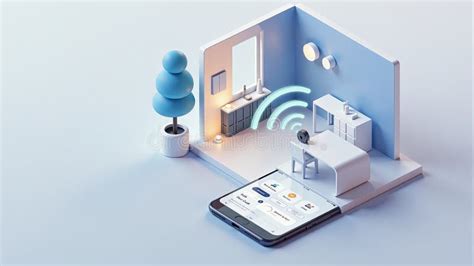 Isometric Smart Home Automation Render Stock Illustration