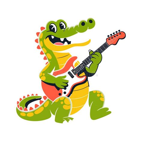Cartoon Alligator Playing Electric Guitar Stock Illustrations 27