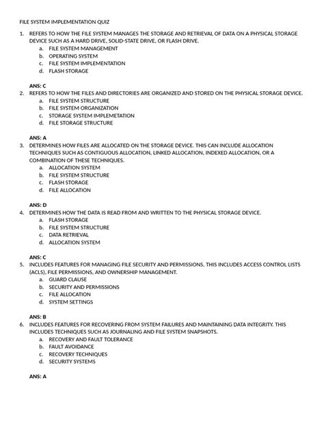 File System Implementation Quiz Pdf