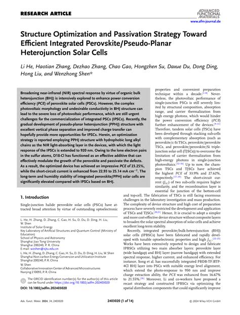 Structure Optimization And Passivation Strategy Toward Efficient