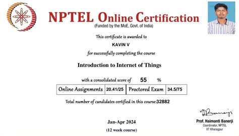 Successfully Completed Nptel Iot Course