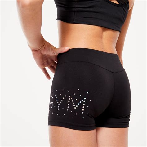 Girls Gym Shorts Black Glitter Domyos Decathlon