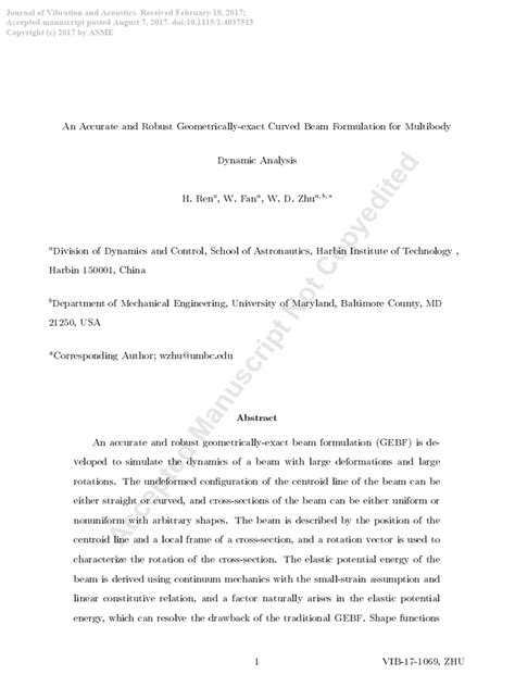 273 An Accurate And Robust Geometrically Exact Curved Beam Formulation For Multibody Dynamic