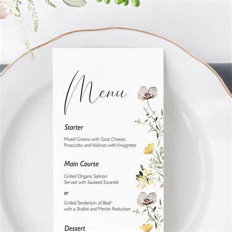 Elegant Menu Card Design With Yellow Flowers Menu Design Menu Template