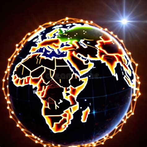 A Futuristic Digital Globe Showcasing Network Connections And Data Streams Stock Illustration