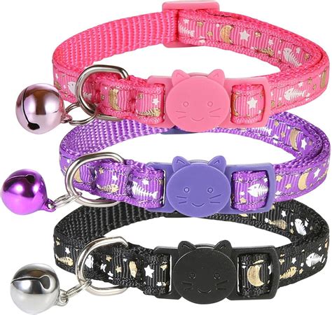 Slson 3 Pack Cat Collar Breakaway Kitten Collar With Bell Moon Star And