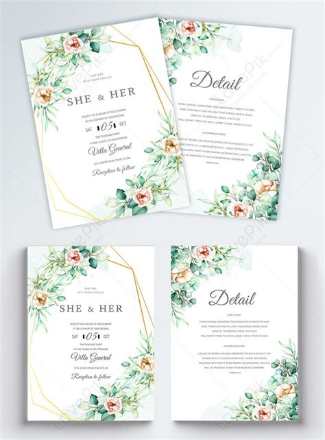 녹색 꽃 청첩장 템플릿 디자인 이미지 사진 450146989 무료 다운로드