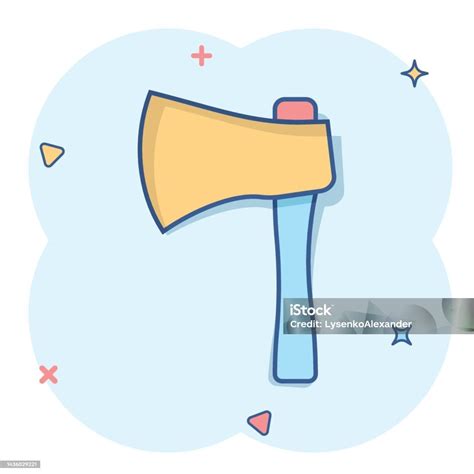 만화 스타일의 도끼 아이콘 흰색 고립 된 배경에 Lumberjack 만화 벡터 일러스트레이션 블레이드 스플래시 효과 비즈니스 컨셉 고기 칼에 대한 스톡 벡터 아트 및 기타