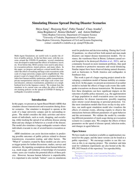 Pdf Simulating Disease Spread During Disaster Scenarios
