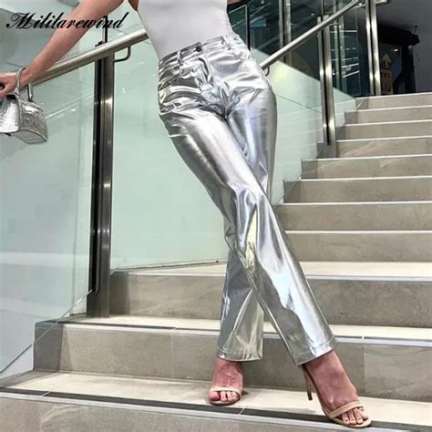 Silver Faux Leather Pants Free Shipping