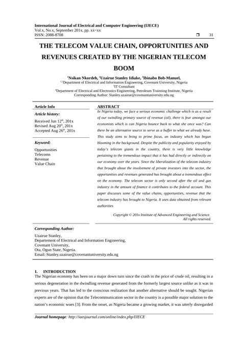 Pdf The Telecom Value Chain Opportunities And Revenues Created By The Nigerian Telecom Boom