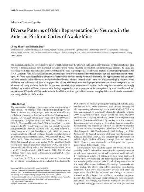 Pdf Diverse Patterns Of Odor Representation By Neurons In The