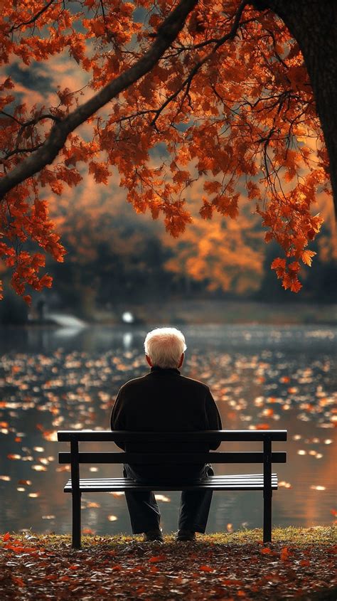 Free Autumn Lakeside Solitude Image Autumn Solitude Elderly