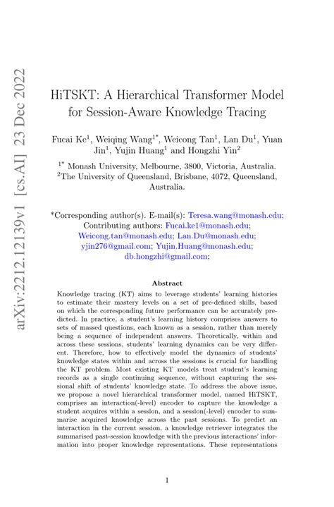Pdf Hitskt A Hierarchical Transformer Model For Session Aware Knowledge Tracing
