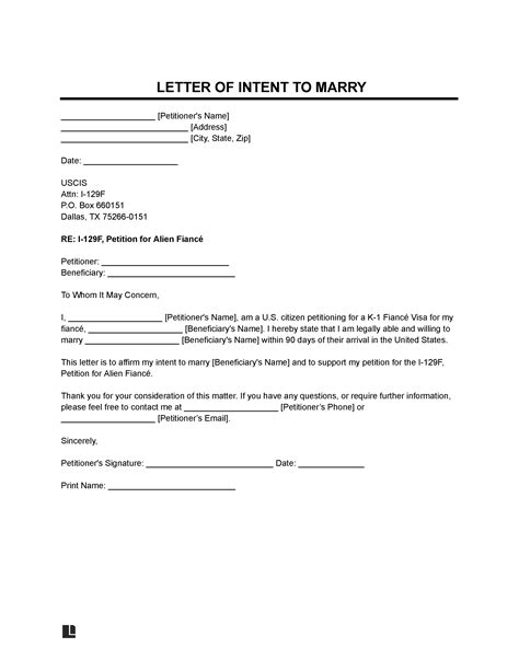 Letter Of Intent To Marry Peioner Template Word
