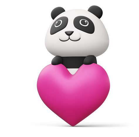 Cute Panda With Heart Cute Animal 3d Rendering 14529642 Png