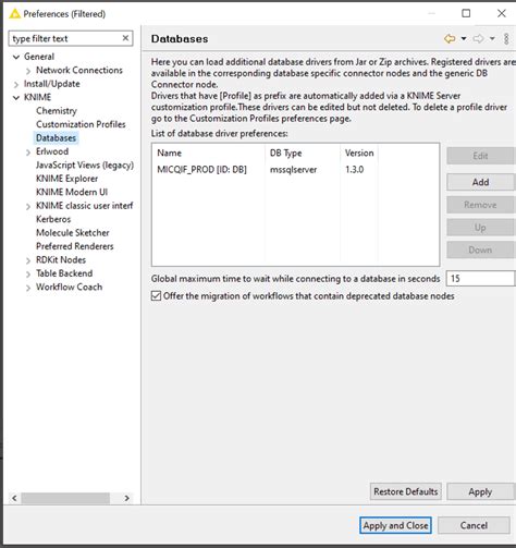 database connection for microsoft sql server on knime knime