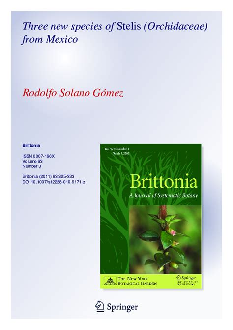 Pdf Three New Species Of Stelis Orchidaceae From Mexico