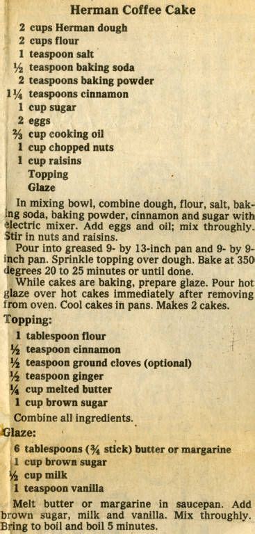 Herman Coffee Cake Starter Recipe
