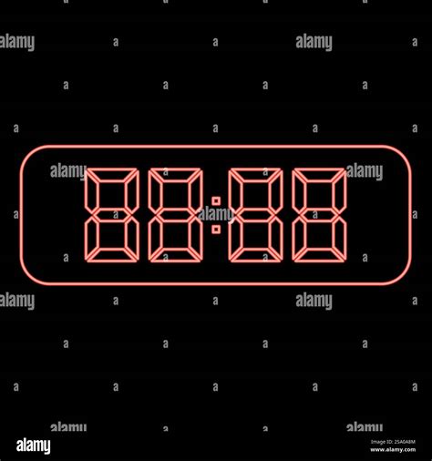 Neon Digital Table Clock Electronic Display Desk Watch Red Color Vector Illustration Image Flat