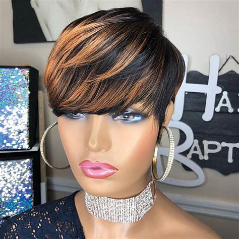 Brazilian Hair Pixie Cut Wigs Human Hair Short Wig With Color No Lace