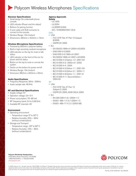 Polycom Wireless Microphone Kit Data Sheet Pdf Computer Peripherals