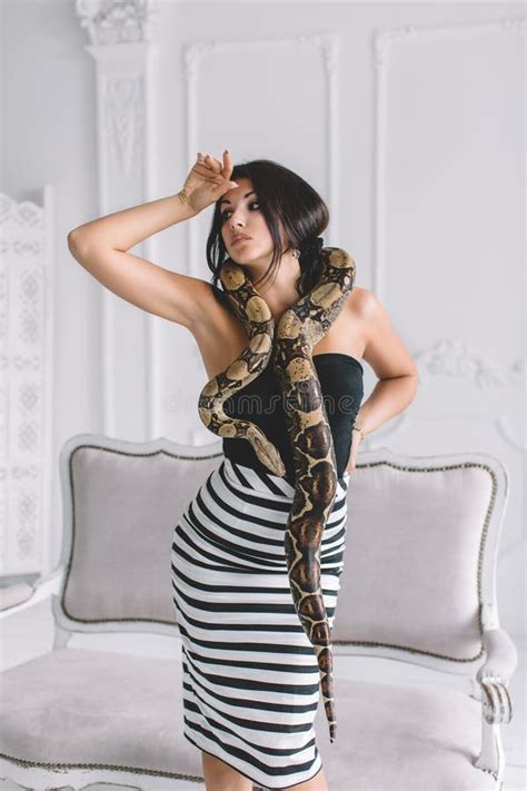 Young Brunette With A Snake Python Stock Image Image Of Female