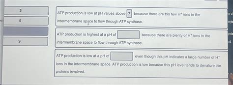 Solved 3atp Production Is Low At Ph ﻿values Above 7 ﻿because