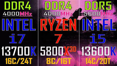 intel i5 13600k ddr5 5600mhz vs ryzen 7 5800x3d ddr4 4000mhz vs
