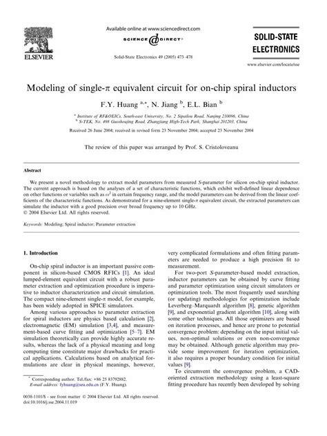 Pdf Modeling Of Single π Equivalent Circuit For On Chip Spiral