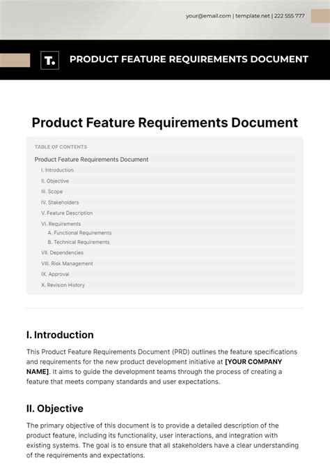 free product feature requirements document template to edit online