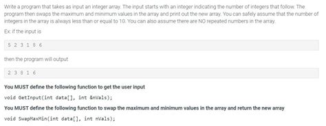 Solved Write A Program That Takes As Input An Integer Array Chegg Com