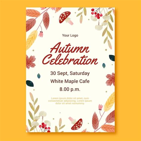 가을 축하를 위한 수채화 포스터 템플릿 무료 벡터