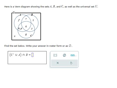 Solved Here is a Venn diagram showing the sets A,B, and C, | Chegg.com