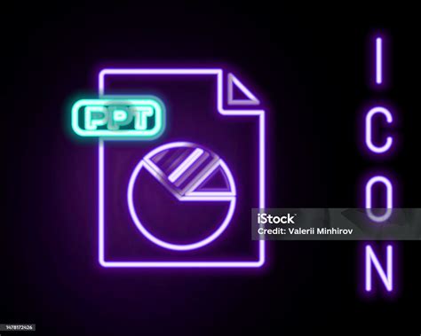빛나는 네온 라인 Ppt 파일 문서 검은 색 배경에 격리 된 Ppt 버튼 아이콘을 다운로드합니다 Ppt 파일 프리젠 테이션 다채로운 개요 개념 벡터 녹색에 대한 스톡 벡터