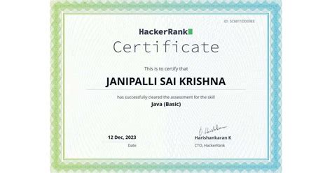 proud to share my hackerrank skill certificate java basics sai