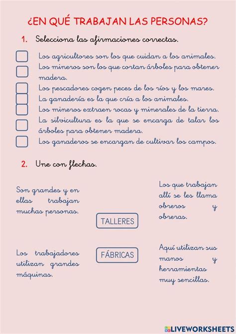 Los Trabajos Interactive Worksheet For 2º De Primaria Rocas Y