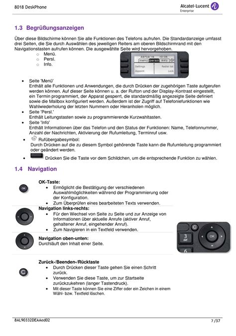B Egrüßungsanzeigen Navigation Alcatel Lucent 8018 Benutzerhandbuch [seite 7] Manualslib