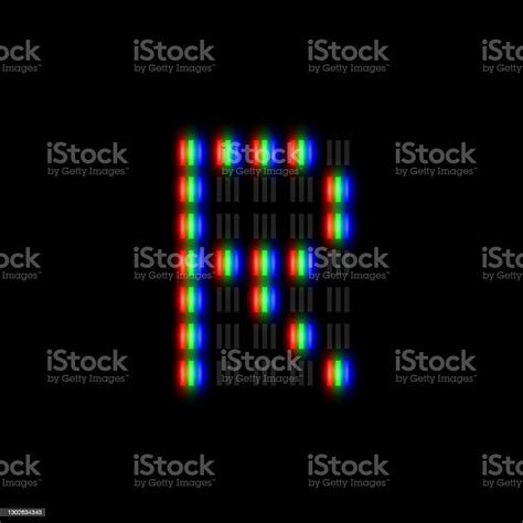 광채 빨간색 녹색파란색 픽셀 벡터 일러스트와 Rgb 픽셀 글꼴 문자 0명에 대한 스톡 벡터 아트 및 기타 이미지 0명 3