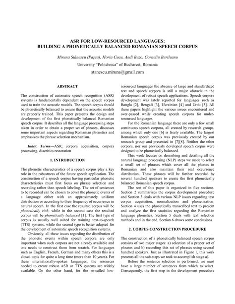 Pdf Asr For Low Resourced Languages Building A Phonetically Balanced Romanian Speech Corpus