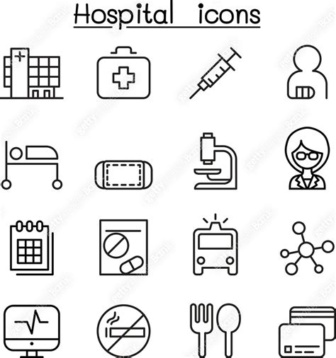 Hospital And Medicine Icon Set In Thin Line Style 이미지 669865892 일러스트 무료 일러스트 게티이미지뱅크