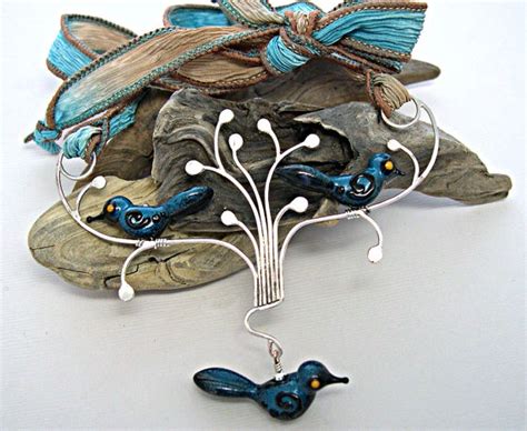 Blue Nesting Crows Lampwork Necklace Etsy