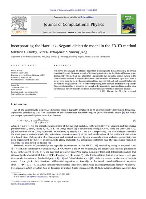 Pdf Incorporating The Havriliaknegami Dielectric Model In The Fd Td Method